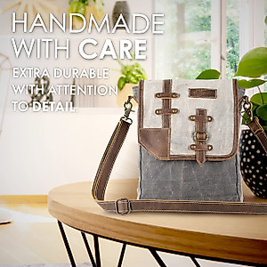 SIXTEASE Crossbody Bag for Women Vintage Style Genuine Leather, Upcycled Canvas, Rug, or Hair On - Cross Body Womens Bags with Inside Zipper Pockets - Smaller Capella