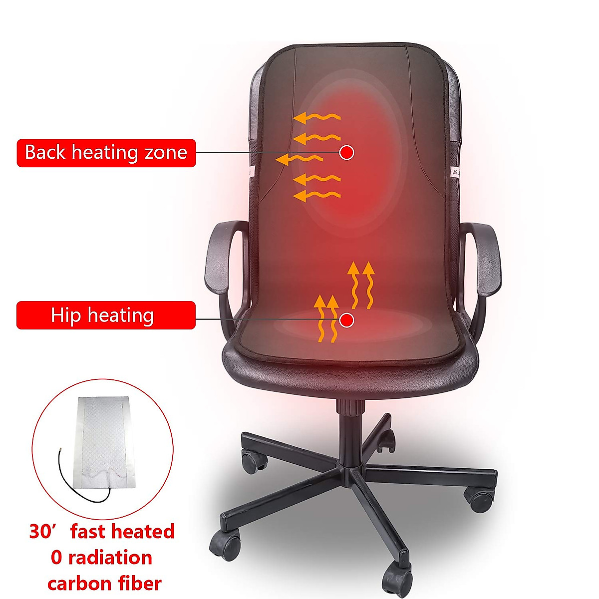 KUPX 24V UL DC Power Safe and Healthy Infrared Zero Radiation Multifunctional Carbon Fibre 30 Seconds Fast Heated Warm Office Chair Mat Back and Seat Cushion Pad Temperature Adjustable (Gray)