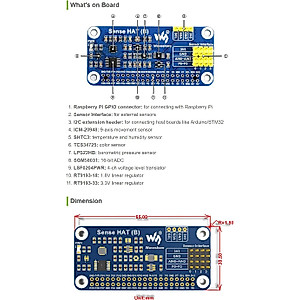 Waveshare Sense HAT (B) for Raspberry Pi Onboard Multi Powerful Sensors Supports External Sensors