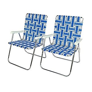 Pearington Reinforced Aluminum Lawn/Patio Set, 2 Pack Blue Webbed Folding Chair, Large