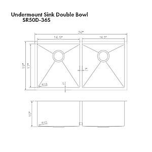 ZLINE 36" Anton Undermount Double Bowl Scratch Resistant Stainless Steel Kitchen Sink with Bottom Grid (SR50D-36S)