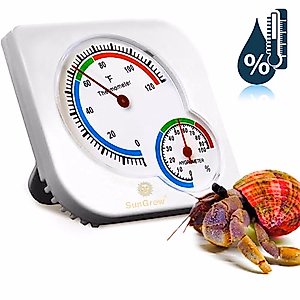 SunGrow Hermit Crab Thermometer & Hygrometer for Terrariums and Reptile, Analog Gauges, Measures in Fahrenheit & Percent, White, 1 Pc per Pack