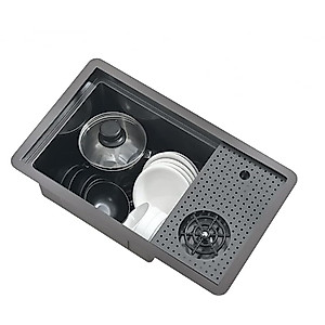 BRONSTARZ 24 Inch Nano Black Undermount Hidden Bar Sink with Glass Rinser 24x14 Stainless Steel Undermount Workstation Sink Bar Prep Sink 16 Gauge Single Bowl Undermount Kitchen Sink with Cup Washer