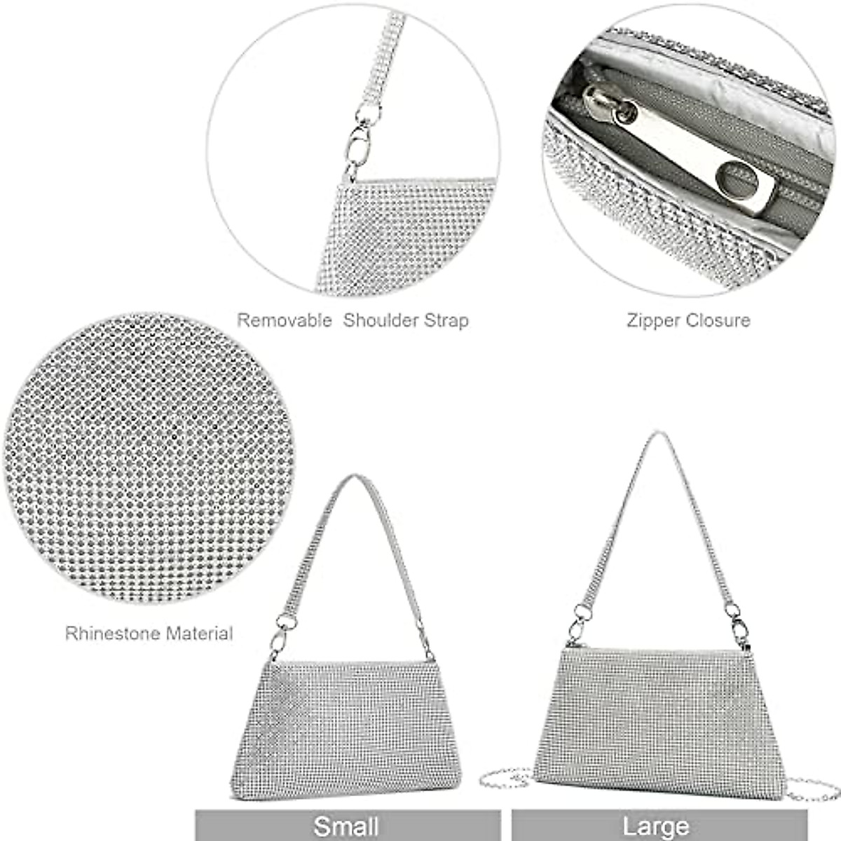 YIKOEE Rhinestone Clutch Purses for Women Bling Evening Bag (Silver)