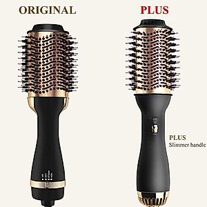 Hair Dryer Brush, FVW Hot Air Brush, Hair Dryer Styler & Volumizer 3-in-1 Brush for Hair Fast Drying, Straightening and Curling, 3-Adjustable Temperature and Speed, Golden