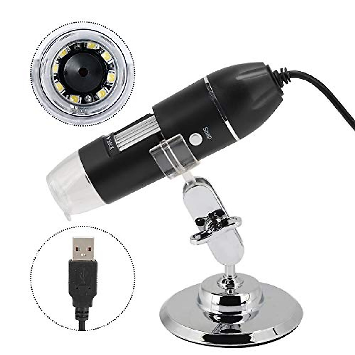 USB Microscope,1600X Digital Electron Microscope USB Video Camera 2MP 1600x1200 with 8 LED,High Speed DSP,Macro Lens,8 LED Magnification Endoscope Camera