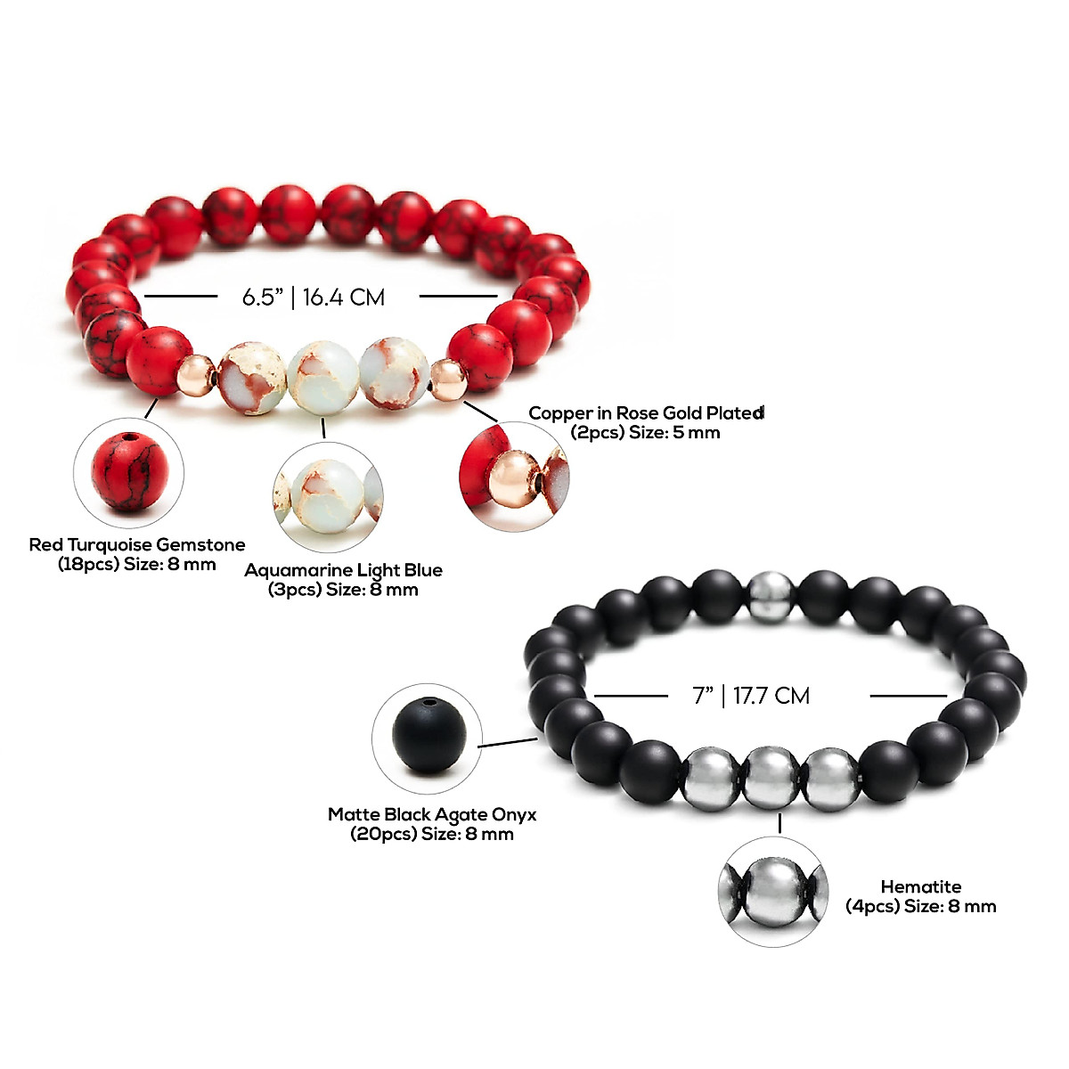 Scouts Preppers Luxury 2pack red&black Beaded Bracelet - Onyx & Hematite PLUS Red Natural Stone Beaded Bracelet - Meaningful Unisex Design Beads for Men Women Xmas Gift, Black,Turquoise