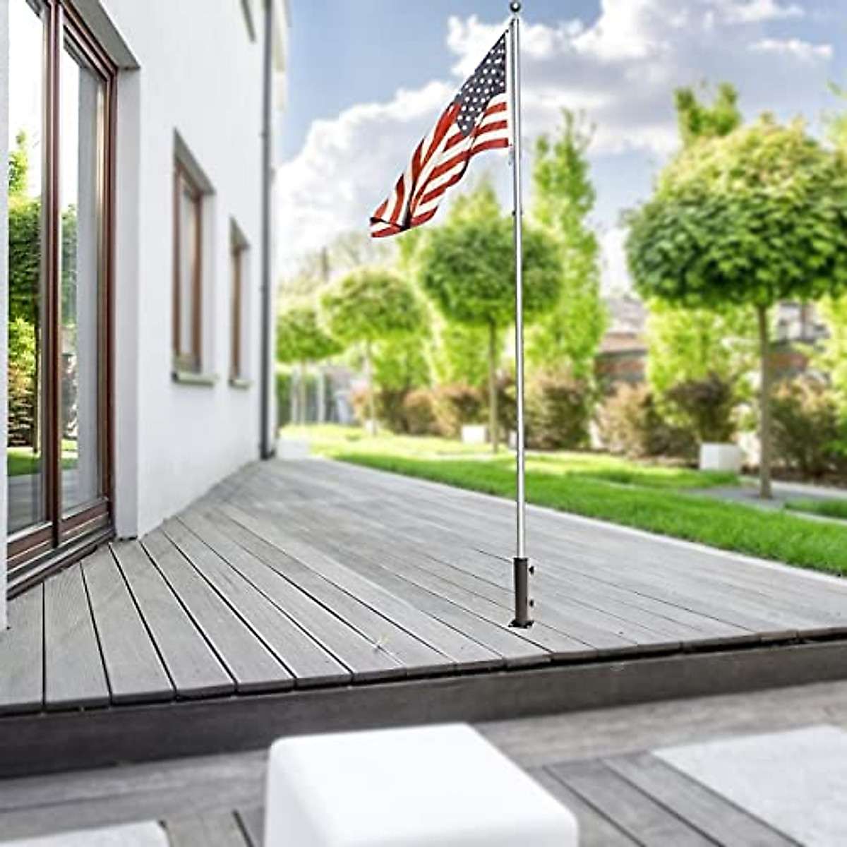 Deck Umbrella Mount Outdoor, 2.16'' Diameter In Wood Ground Flag Pole Holder , Bolt Down Windsock Pole Base Bracket, Adjustable Patio Table Umbrella Stand Outside for Garden Backyard Balcony Poolside Dock