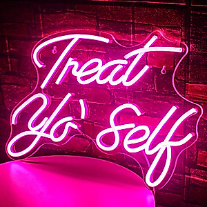 Gamerneon Treat Yourself Neon Sign Pink Led Word Neon Lights Usb Neon Light Signs for Bedroom Home Light Up Letter Neon for Birthday Party Gifts