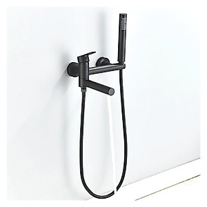 MIYANXI Brushed Gold Bathtub Faucet Swivel Spout Shower Faucet Wall Mounted Hot Cold Water Mixer Compatible with Bathroom Chrome Bath Shower Faucet,Kitchen Sink Faucet, Black, WJ5501