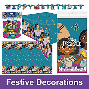 Encanto Themed Happy Birthday Party Supplies for Kids, Serves 16, Decorations and Dinnerware set with Table Cover, Plates, Napkins, Banner, Cups, Candles and Party Planning List
