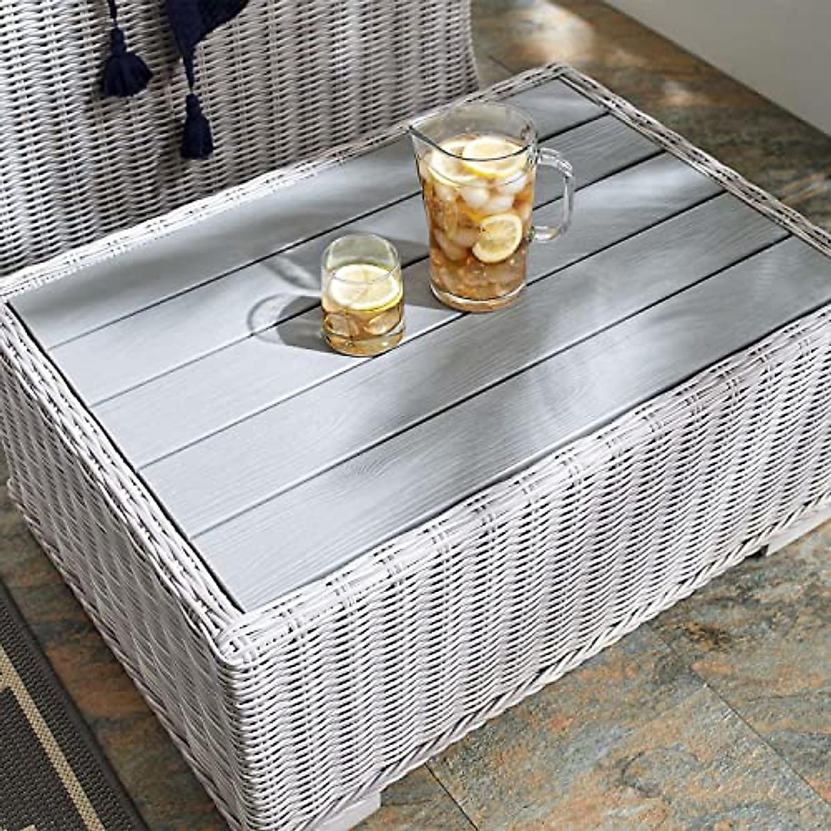 Modway Conway 32" Modern Rattan Outdoor Coffee Table in Light Gray