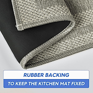 Artoid Mode Rubber Non-Slip Washable Absorbent Kitchen Rugs and Mats Set of 2, Kitchen Mats for Floor Kitchen Runner Hallway Laundry Room in Front of Sink Beige Grey - 17x29 and 17x47 Inch