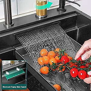 Drop-in Kitchen Sink, Stainless Steel Nano Waterfall Sink, Commercial Sink Single Bowl with Pull-Down Faucet Chopping Board and Cup Washer Workstation Sink Accessories