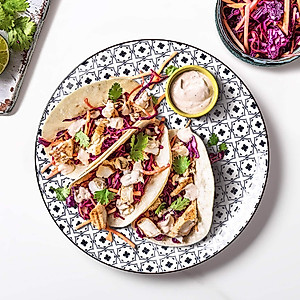 Y YHY 10“ Ceramic Plates, Porcelain Dinner Plates Set of 4 for Salad, Pasta, Appetizer, Dessert - 4 Pattern for Thanksgiving & Christmas, Dishwasher & Microwave Safe