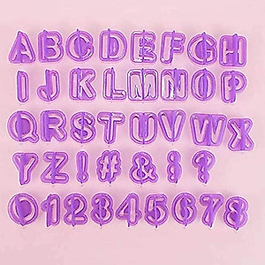 40pcs Alphabet Cookie Cutters Set Purple Plastic Letter Icing Cake Decorating Fondant Number Cutters Mould Tools for Sugarcraft Biscuit Pastry Plunger Baking