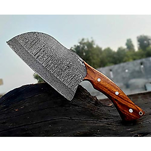 Handmade Damascus Cleaver Chopper Serbian chef knife kitchen knife fixed blade Knife 11.5 Inches with sheath VK5518
