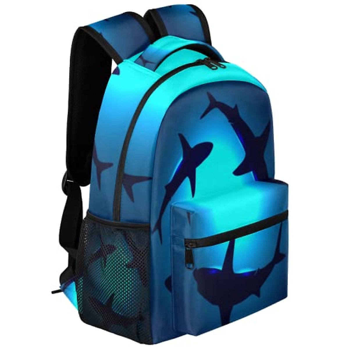 Floating Shark Backpacks for Girls Kids Boys, Ocean Shark Casual Lightweight School Bags Laptop Backpack Student College Bookbag Travel Hiking Daypack