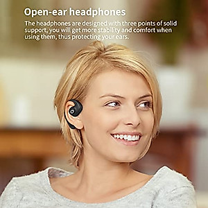 Open Ear Headphones, Wireless Bluetooth 5.3 Earbuds with Charging Case 38H Playtime LED Display, HiFi Stereo Sound Earphones Built-in Mic, Waterproof Headsets with Earhooks for Sports Black