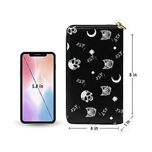 CHPGPUG Women's Skull Cat Moon Long Wallet,Zippered Coin Purse,PU Leather Clutch Wallet