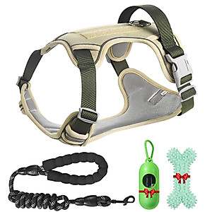 YIJISKY Dog Harness Adjustable Reflective Easy Control for Medium/Large Dog Harness with A Free Heavy Duty 5ft Dog Leash (XL (Neck: 23.6"-31", Chest: 26.7"-36.6")(Khaki, Extra Large)