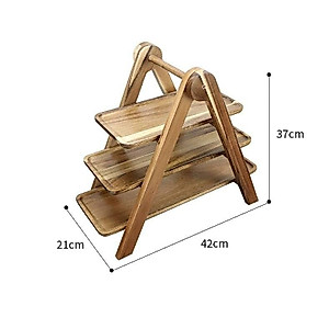 Duplexing Wood 3 Tier Serving Tray Three Tiered Cupcake Stand, Rectangle Serving Platter Wooden Farmhouse Tiered Tray, Party Serving Brown Decorative Tray Tray Decor