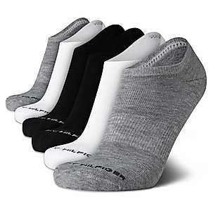 Tommy Hilfiger Men's Athletic Socks - Cushion No Show Ankle Socks (6 Pack), Size Shoe Size 7-12, Grey Assorted