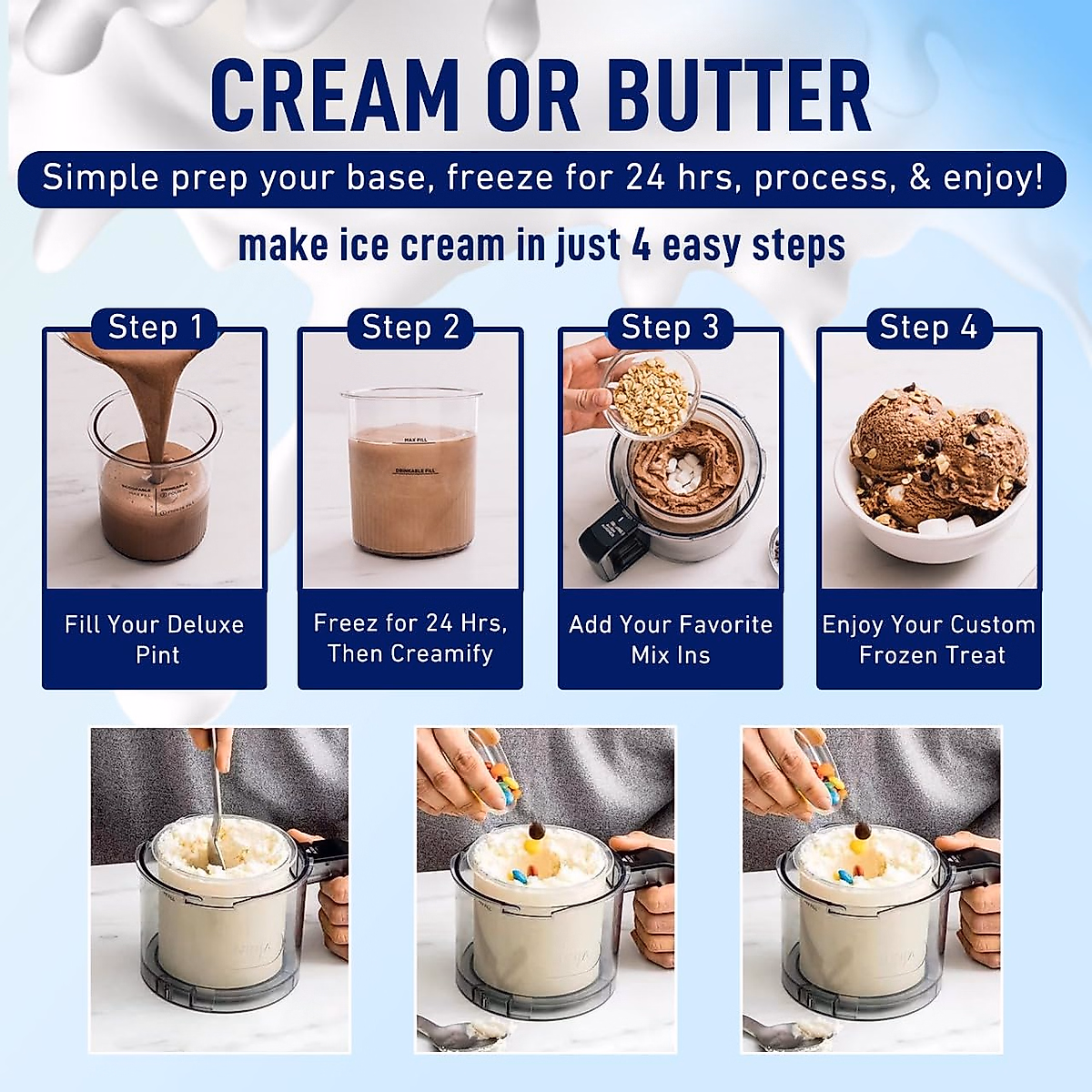 Mellonari Creami Pints for Ninja with Lids, 4 Packs, 24 oz Compatible with NC-500 & NC501, Pink-Yellow-Blue-Green, MNJ-796