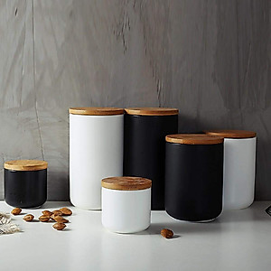 Ceramic Food Storage Jar Canister Modern Design Food Canisters with Airtight Seal Bamboo Lid,Loose Tea Coffee Spice Nuts Snacks Seasonings Storage Canister Caddy (Black 31.67oz/900ml)