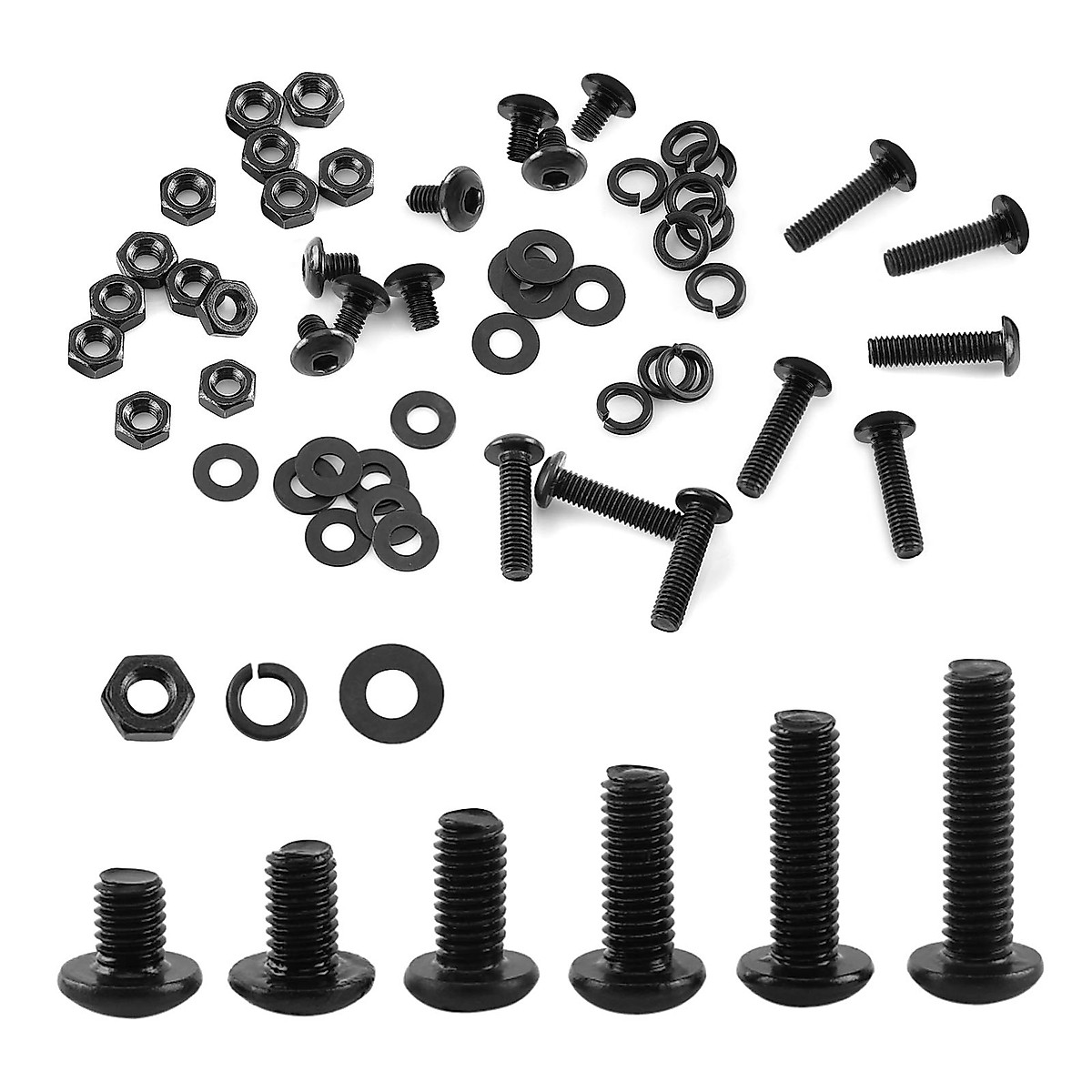 300Pcs M3 Hex Socket Screws Bolts Nuts Washers Set, M3 Button Head, Black Alloy Steel Full Thread Button Flat Head Screws Set Assortment(B-Button Head)