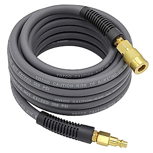 YOTOO Hybrid Air Hose 1/4-Inch by 25-Feet 300 PSI Heavy Duty, Lightweight, Kink Resistant, All-Weather Flexibility with 1/4-Inch Industrial Air Fittings and Bend Restrictors, Gray