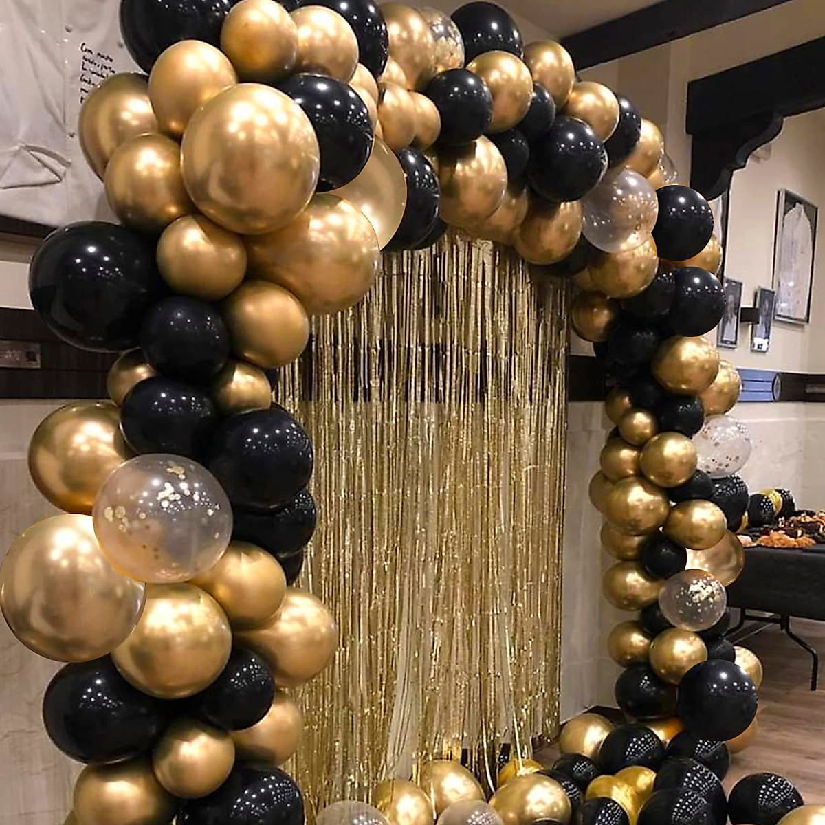 INFLORAL New Year Party Black Gold and Gold Confetti Balloon Garland Arch Kit Latex Balloons for Father's Day Birthday Party Bridal Shower Wedding and Baby Shower Graduation Party Decorations