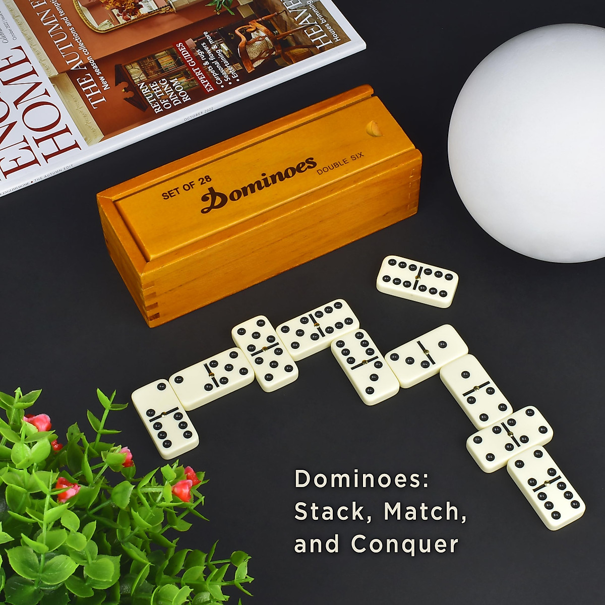 Queensell Dominoes Double 6 + Domino Holders Large