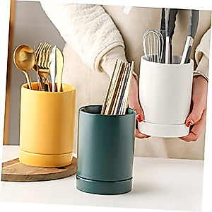 UPKOCH 2 sets with Ceramic Caddy Rack Home Utensil Canister Countertop Drainer Makeup Forks Spatulas Decoration and for Holder Rest Yellow Chopstick Cutlery Organizer Base Matte