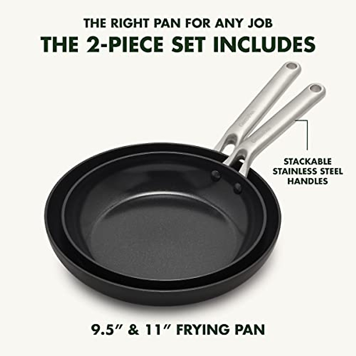 GreenPan Omega Hard Anodized Advanced Healthy Ceramic Nonstick, 9.5”&11”Frying Pan Skillet Set,Anti-Warp Induction Base,Diamond Reinforced Durable Coating,Stay-Flat Oil Surface,Oven&Broiler Safe,Black