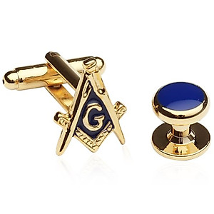 Men's Gold Masonic Tuxedo Formal Set Freemason Cuff links and Studs Set with Travel Presentation Idea Box Tux Shirt Accessories Attire Special Occasions