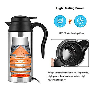 Acouto 750ml 12V Car Electric Kettle Stainless Steel Car Kettle Boiler Cigarette Lighter Heating Kettle Mug Electric Travel Thermoses DC Powered Car Teapot Portable Water Heater for Tea Coffee