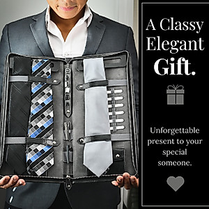 Tie Case Travel Organizer for Men - with Bonus Cufflinks Storage, Collar Stays Slots, Pocket for Small Jewelry - Graphite Black Motif