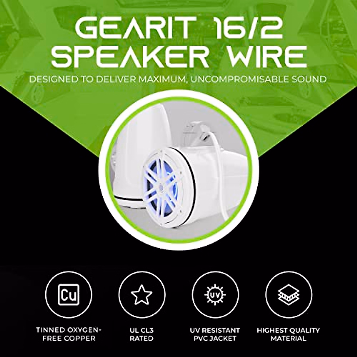 GearIT 16/2 Marine Wire (50 Feet) 16AWG Gauge - Tinned OFC Copper/Marine Grade Speaker Cable/Duplex / 2 Conductors - OFC Oxygen-Free Copper, White 50ft