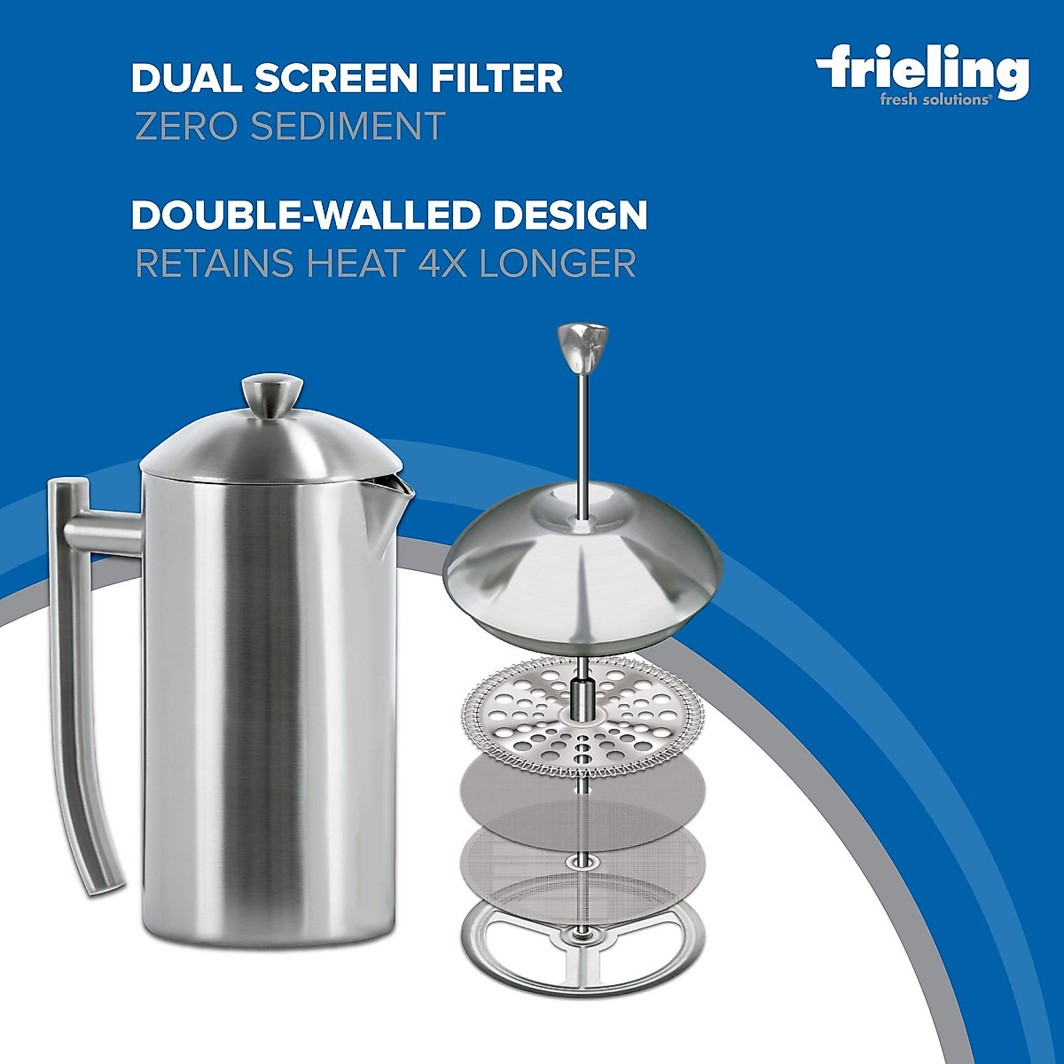 Frieling Double-Walled Stainless-Steel French Press Coffee Maker, Brushed, 23 Ounces