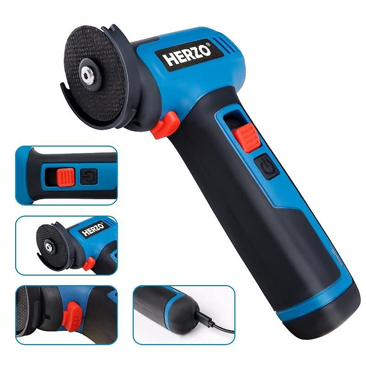 HERZO Mini Angle Grinder Cordless 2 inch, 7.2V Lithium Brushless Grinder Tool for Cutting, Grinding