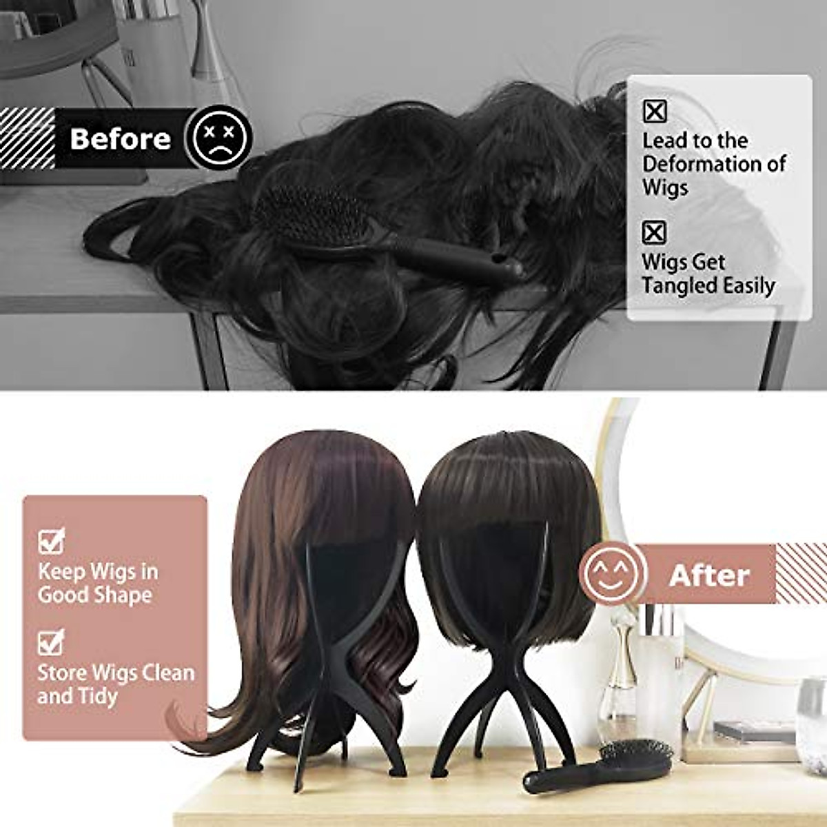 Dreamlover Wig Head Stand for Multiple Wigs, Black, 3 Packs
