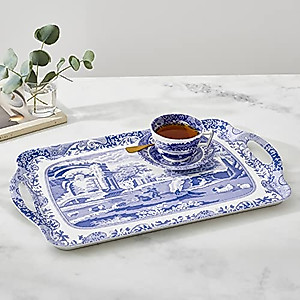 Pimpernel | Large Tray with Handle | Spode Blue Italian Design | Serving Platter | Dessert and Breakfast Tray | Measures 19" x 11.5" | Made of Melamine | Dishwasher Safe