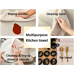 ANEWAY Kitchen Hand Towels 100% Cotton Waffle Weave Dish Towel for Cleaning Drying - Extra Absorbent and Soft - 13 x 28 inch (Beige+Dark Grey+Brown-6 Pack)