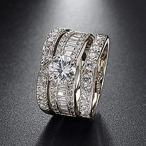 Ginger Lyne Collection Enchantment Beautiful 3pcs Engagement Wedding Ring and Band Set Size 11