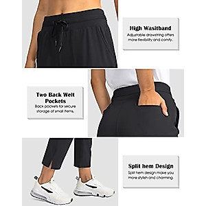 Soothfeel Women's Pants with 4 Pockets 7/8 Stretch High Waisted Sweatpants Travel Athletic Work Golf Pants for Women(Black, Medium)