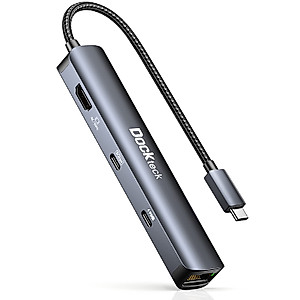 USB C Hub Ethernet,6 in 1 Laptop Docking Station, Dockteck USB C Multiport Adapter with 4K@60Hz HDMI, 100W PD,USB-C Data Port, 1Gbps LAN, 2 USB 3.0 for MacBook Pro/Air, Surface Pro, XPS and More
