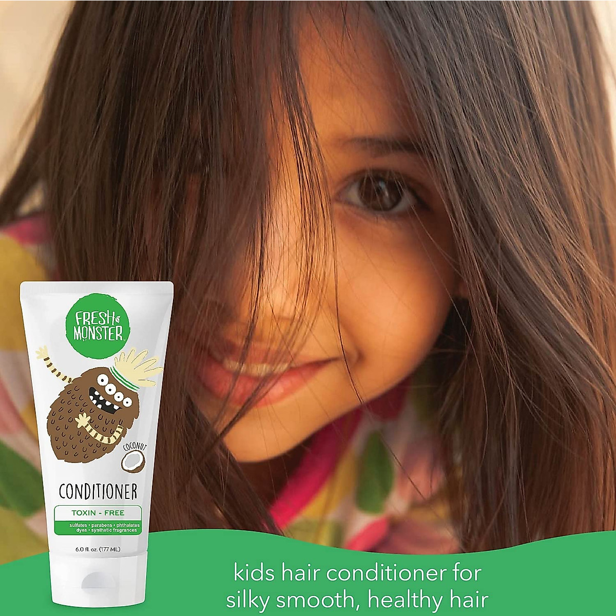Fresh Monster Kids Hair Conditioner, Toxin-Free, Hypoallergenic & Natural, Hair Conditioner for Kids, Coconut (6oz)