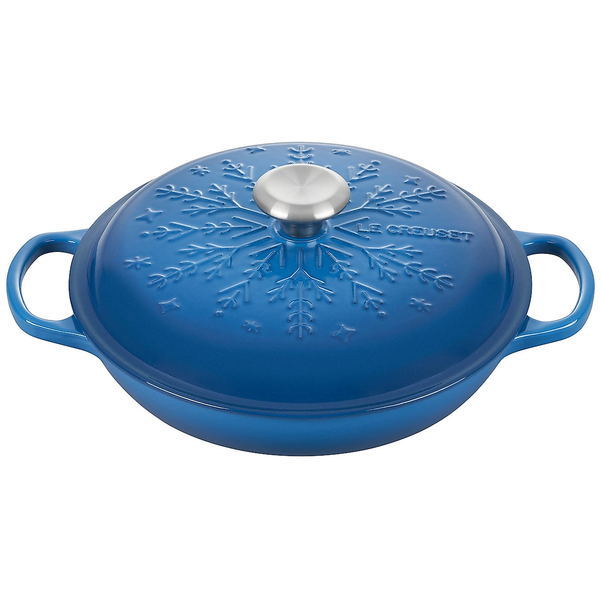Le Creuset Noel Collection: Signature Cast Iron Braiser Embossed Snowflake w/ Stainless Steel Knob, 2.25 qt., Marseille