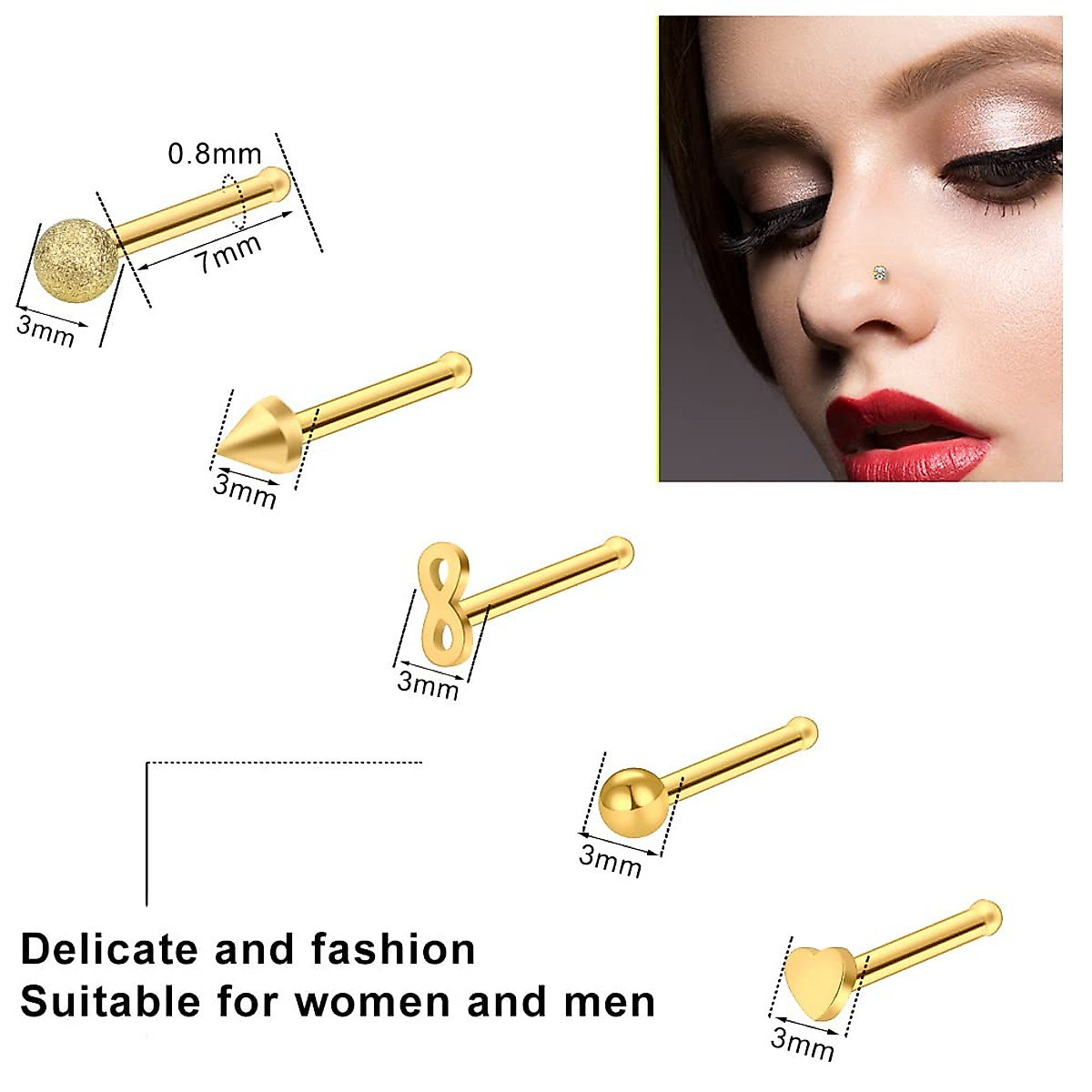 ONESING 29 PCS Gold Nose Rings for Women 20g Nose Piercings with Nose Rings Hoops L shaped Nose Screw Surgical Stainless Steel Nose Studs CZ Heart Star Hypoallergenic Nostril Nose Piercing Jewelry